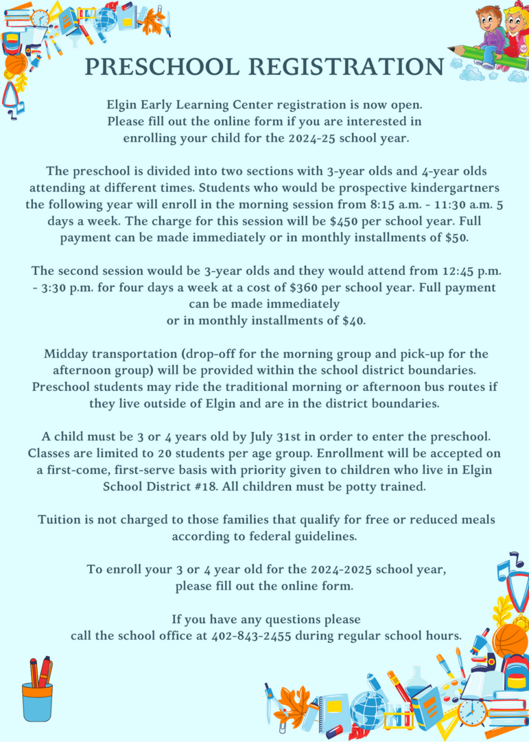 Elgin Public Schools - Preschool/Kindergarten Registration